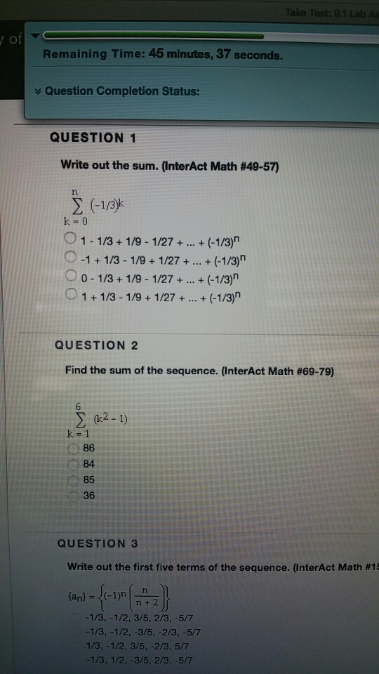 Solved y of Remaining Time: 45 minutes, 37 seconds. Question | Chegg.com