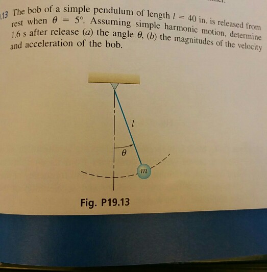 Solved e bob of a simple pendulum of length l 40 rest when θ | Chegg.com