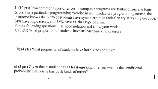 Solved 1. (10 pts) Two common types of errors in computer | Chegg.com