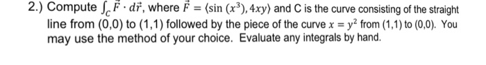 Solved Compute integral_C vector F middot d vector r, where | Chegg.com