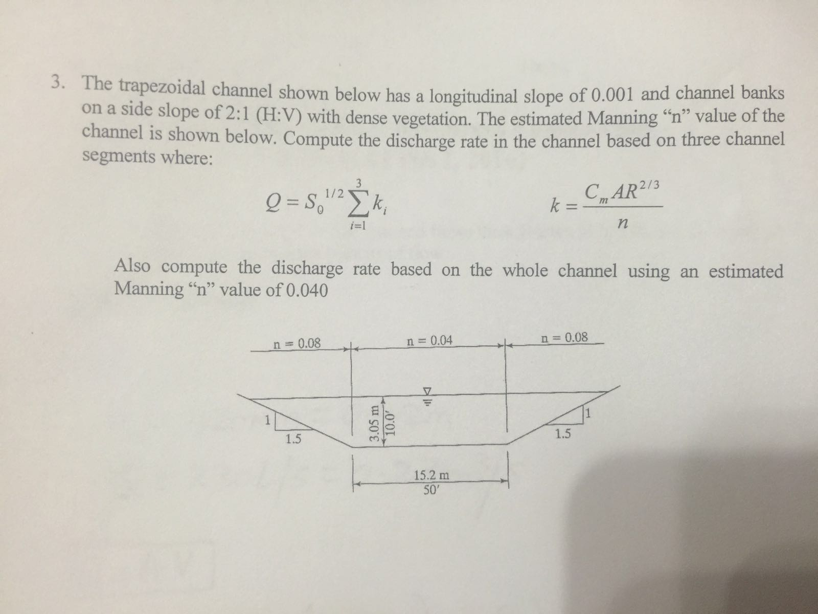 Solved The trapezoidal channel shown below has a | Chegg.com