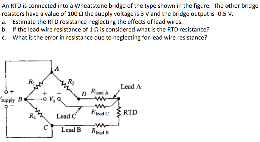 Solved An RTD is connected into a Wheatstone bridge of the | Chegg.com