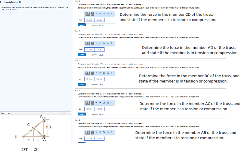 Solved Determine the force in the member CD of the truss, | Chegg.com