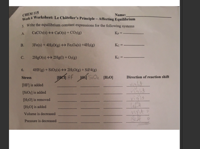 Solved Write the equilibrium constant expressions for the | Chegg.com