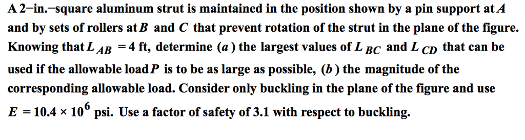 Solved A 2-in. square aluminum strut is maintained in the | Chegg.com