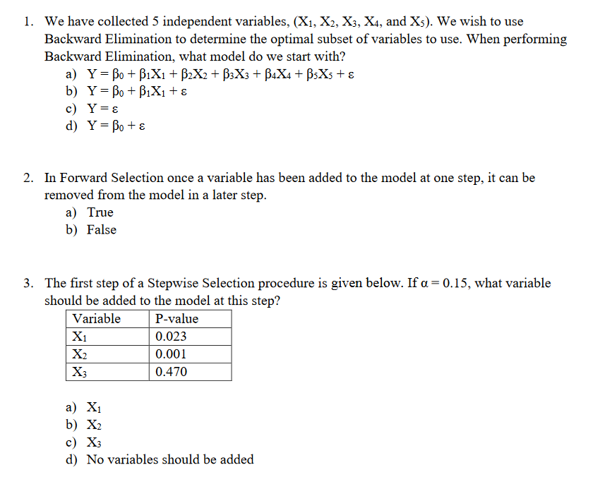 Solved We have collected 5 independent variables, (X_1, X_2, | Chegg.com