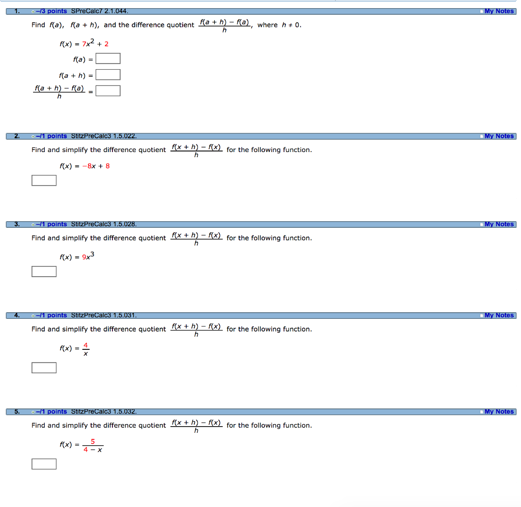 Solved in Find fa), fa + h), and the difference quotient fa | Chegg.com