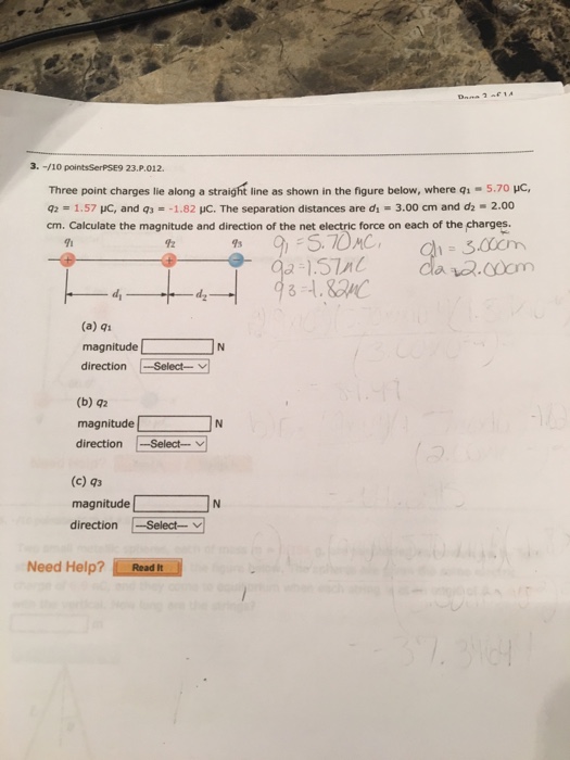 Solved Three point charges lie along a straight line as | Chegg.com
