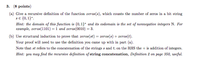 Solved 3. (8 points) (a) Give a recursive definition of the | Chegg.com