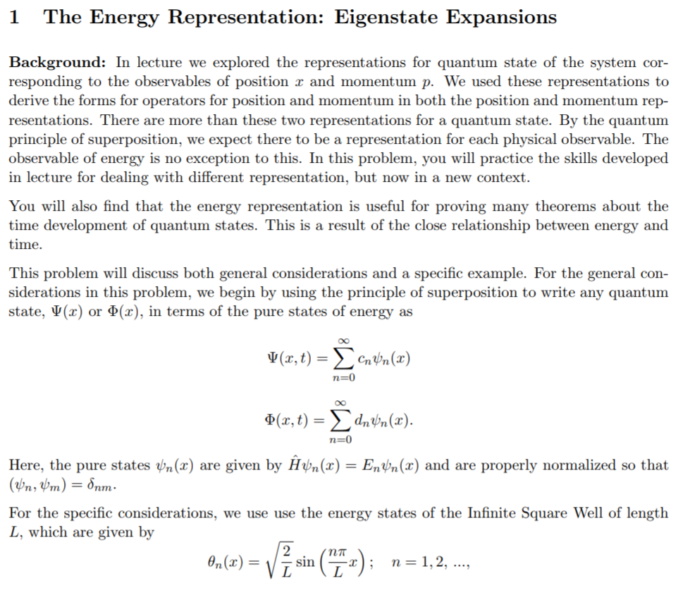 Solved 1 The Energy Representation: Eigenstate Expansions | Chegg.com