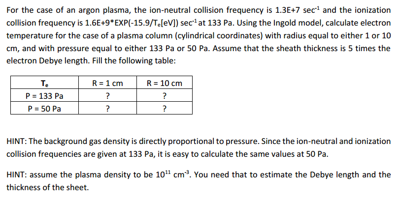 For the case of an argon plasma, the ion-neutral | Chegg.com