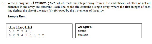 Solved . Write a program Distinct.java which reads an | Chegg.com