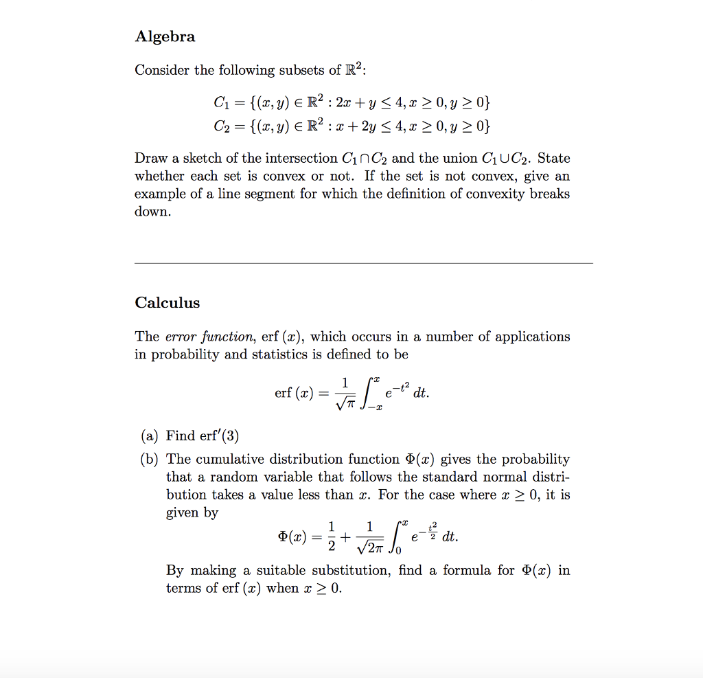 Solved Algebra Consider the following subsets of R2. Draw a | Chegg.com
