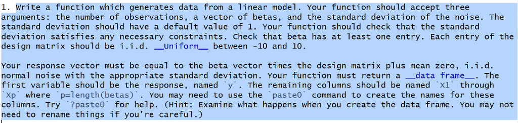 Solved 1 Write A Function Which Generates Data From A 6924