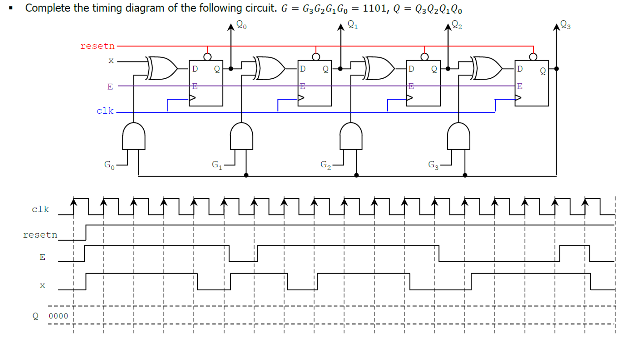 Solved Complete The Timing Diagram Of The Following Circuit