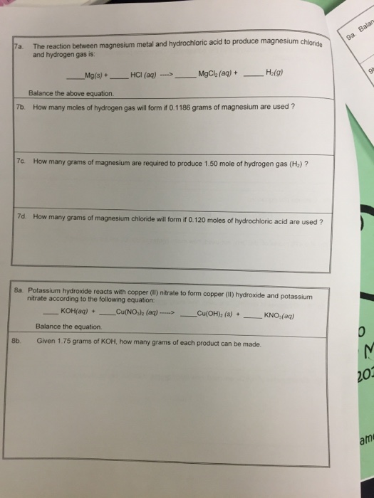 Solved The reaction between magnesium metal and hydrochloric | Chegg.com