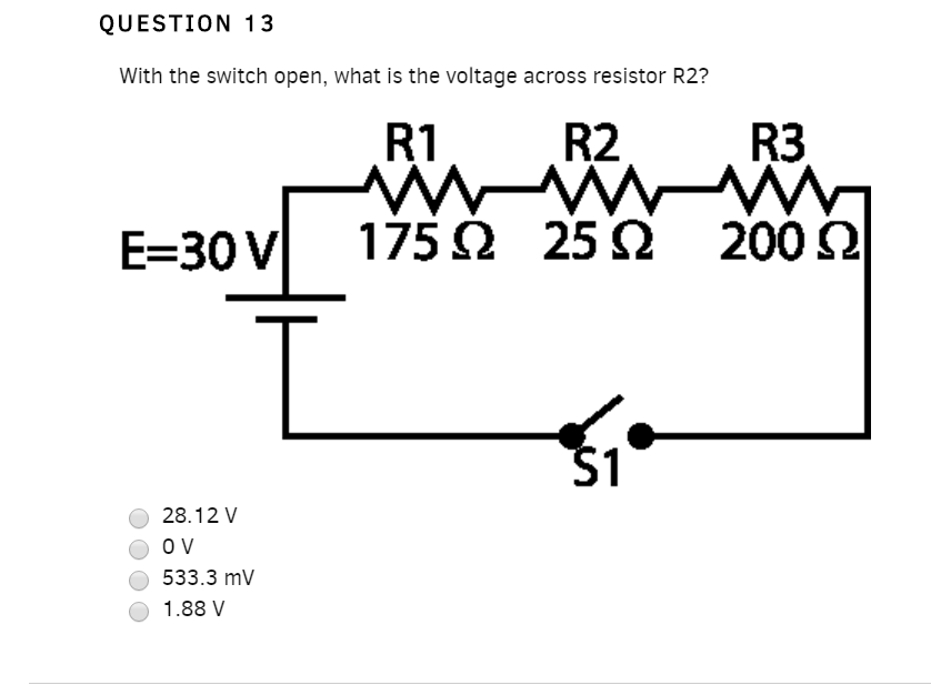 Solved QUESTION 13 With the switch open, what is the voltage | Chegg.com