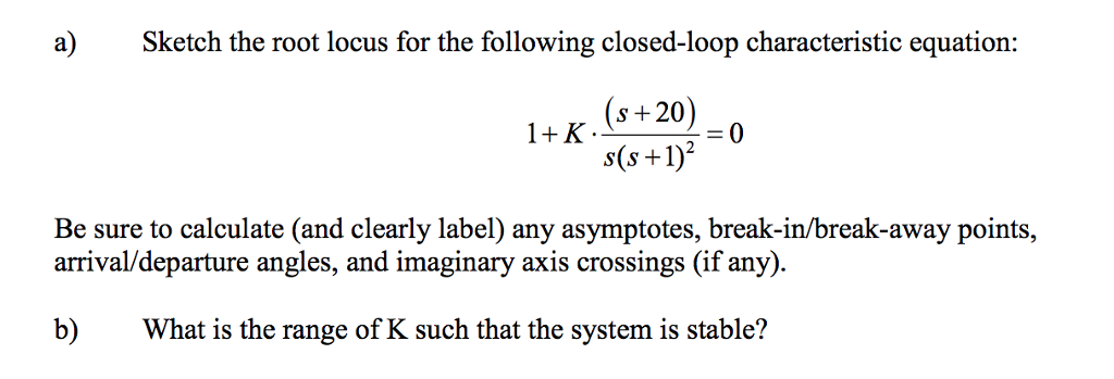 Solved a) Sketch the root locus for the following | Chegg.com