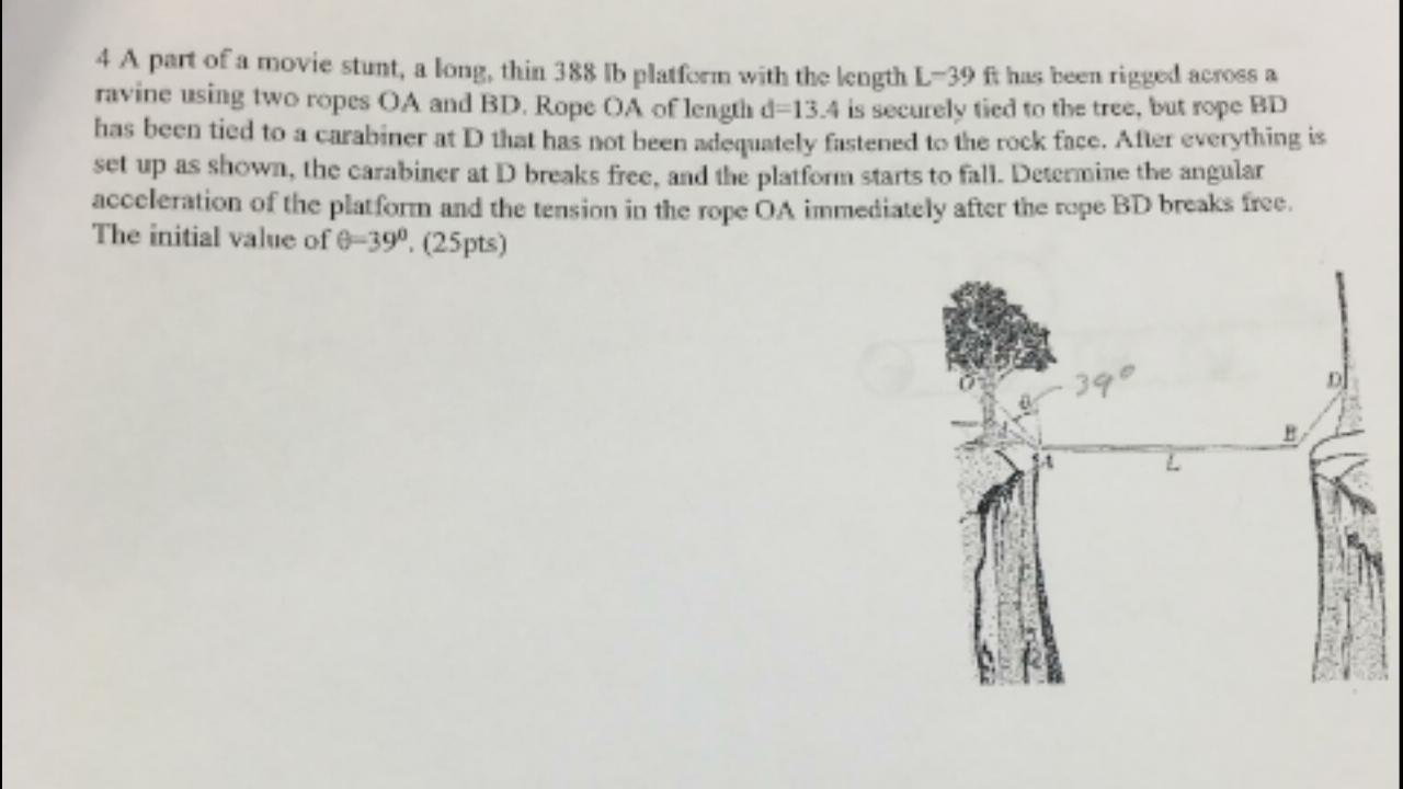 Solved A part of a movie stunt, a long thin 388 Ib platform | Chegg.com