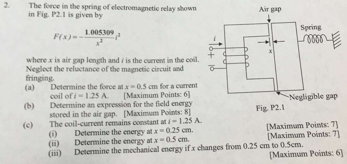 Solved The force in the spring of electromagnetic relay | Chegg.com