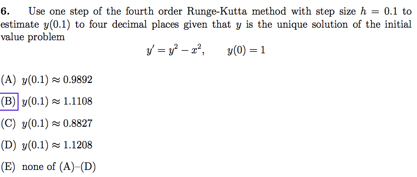 Solved Use one step of the fourth order Runge-Kutta method | Chegg.com