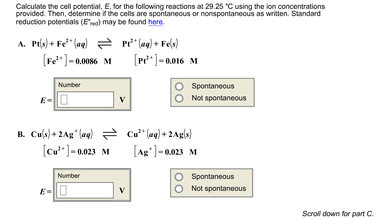 Solved Calculate the cell potential, E, for the following | Chegg.com