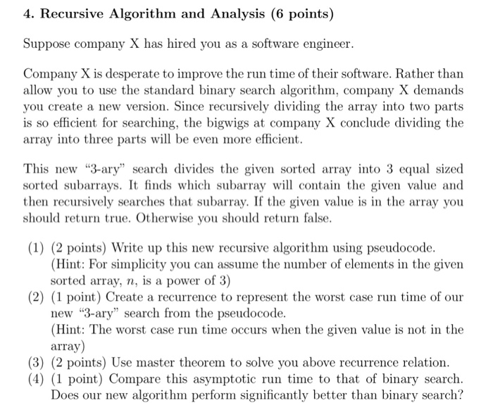 Solved Recursive Algorithm and Analysis Suppose company X | Chegg.com