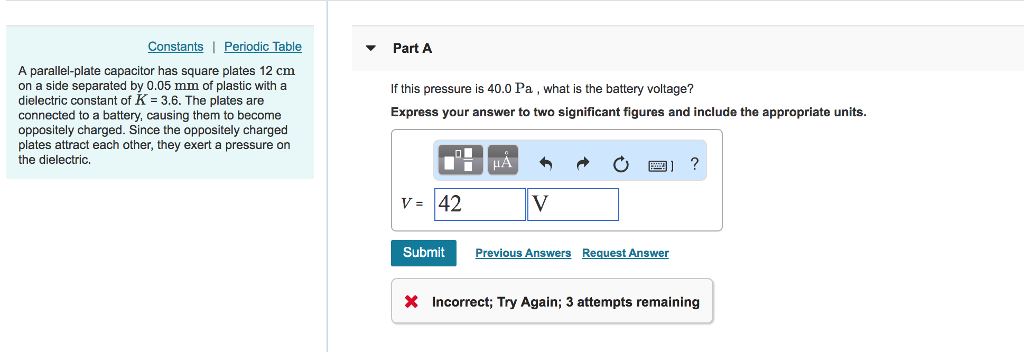 Solved Constants | Periodic Table Part A A parallel-plate | Chegg.com