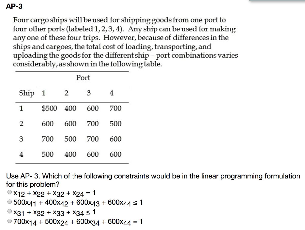 Solved AP-3 Four cargo ships will be used for shipping goods | Chegg.com