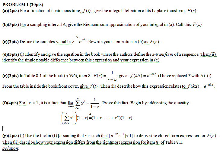 Solved PROBLEM 1 (20pts) (a)(2pts) For a function of | Chegg.com