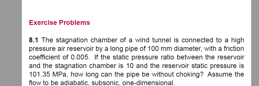 Solved Exercise Problems 8.1 The stagnation chamber of a | Chegg.com
