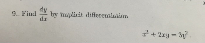 Solved Find dy / dx by implicit differentiation x^2 + 2xy = | Chegg.com