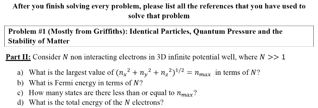 Solved Consider N non interacting electrons in 3D infinite | Chegg.com