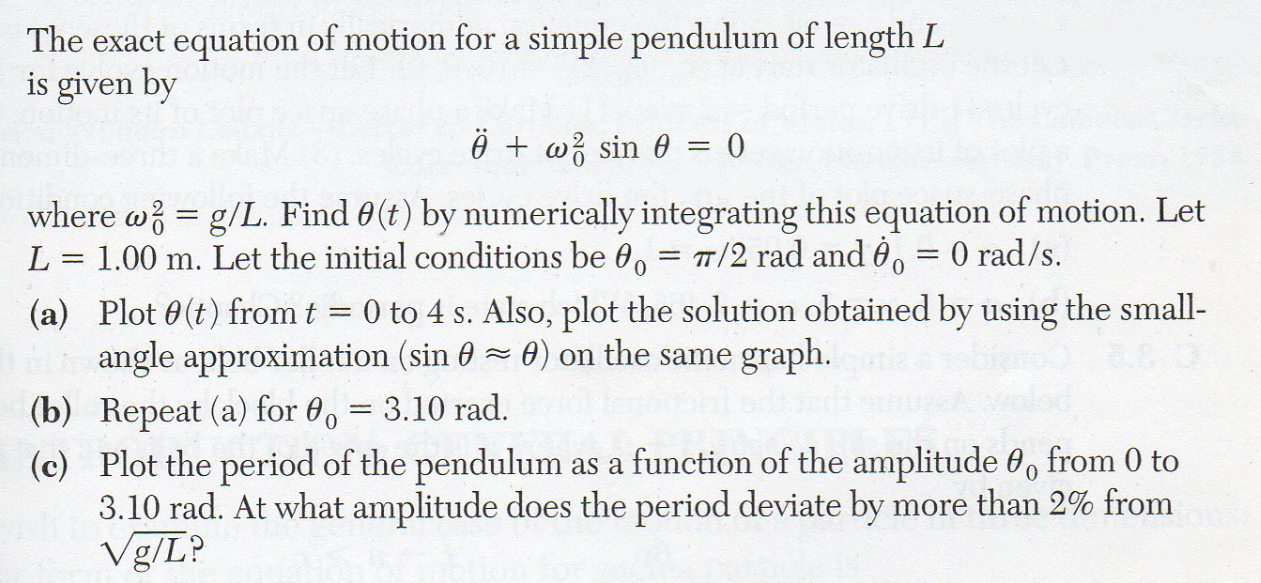 The exact equation of motion for a simple pendulum of | Chegg.com