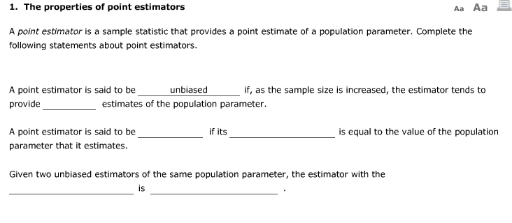 Solved 1. The properties of point estimators Aa Aa A point | Chegg.com