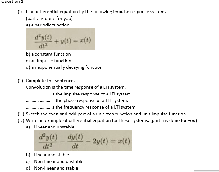 Find differential equation by the following impulse | Chegg.com