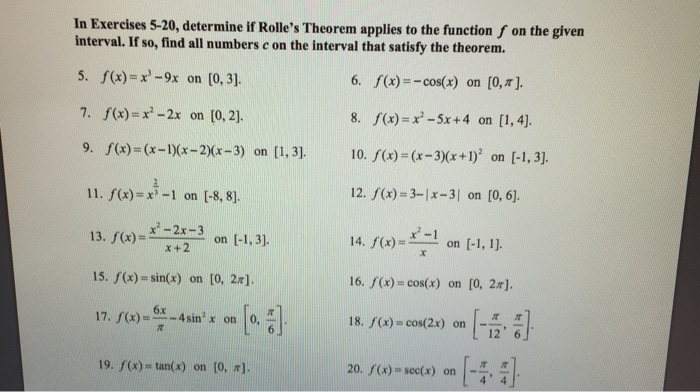 Solved In Exercises 5-20, determine if Rolle's Theorem | Chegg.com