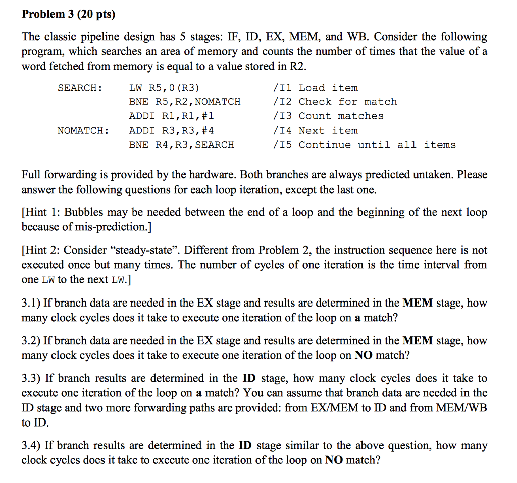 Solved Problem 3 (20 pts) The classic pipeline design has 5 | Chegg.com