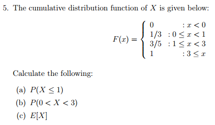 Solved The cumulative distribution function of X is given | Chegg.com