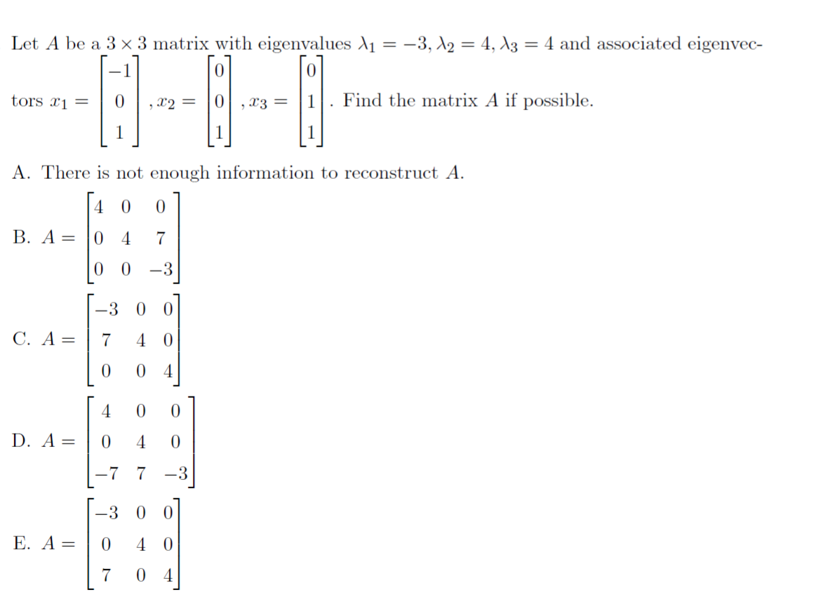 Solved Let A be a 3 times 3 matrix with eigenvalues lambda_1 | Chegg.com