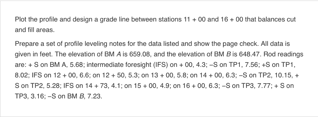 Solved Plot the profile and design a grade line between | Chegg.com