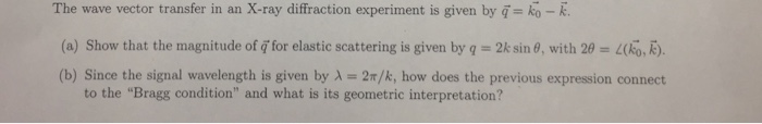 Solved The wave vector transfer in an X-ray diffraction | Chegg.com