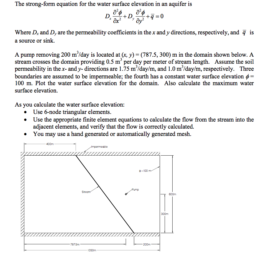 The strong-form equation for the water surface | Chegg.com