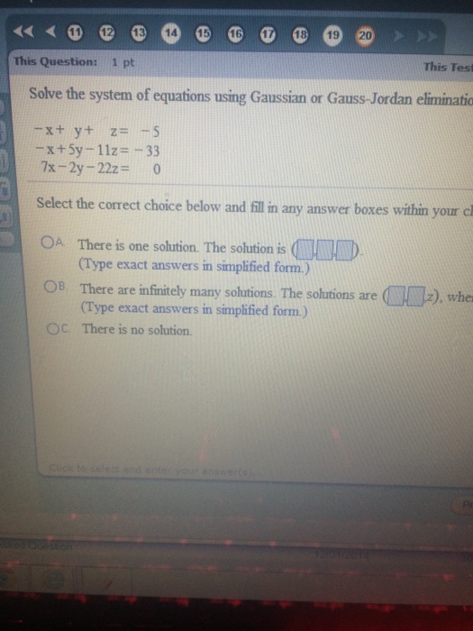 Solved Solve the system of equations using Gaussian or | Chegg.com