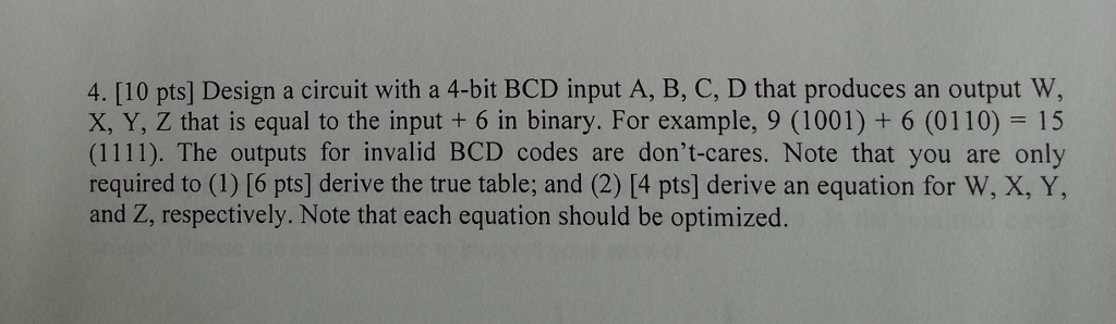 Solved Design a circuit with a 4-bit BCD input A, B, C, D | Chegg.com