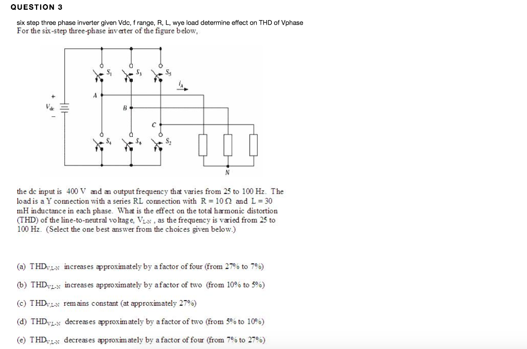 Solved Six step three phase inverters given Vdc, f range, R, | Chegg.com
