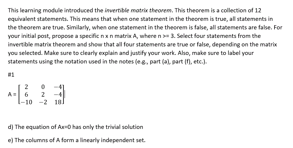 Solved This learning module introduced the invertible matrix | Chegg.com