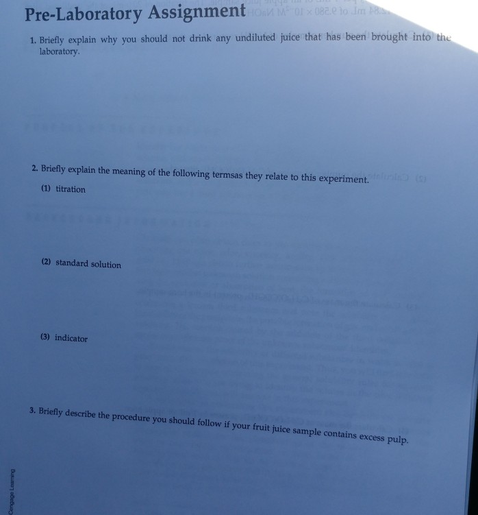 Solved Pre-Laboratory Assignment iluted juice that has been | Chegg.com