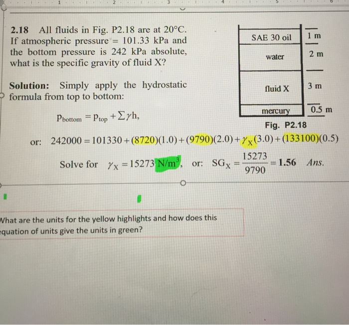 Solved All fluids in Fig. P2.18 are at 20 degree C. If | Chegg.com