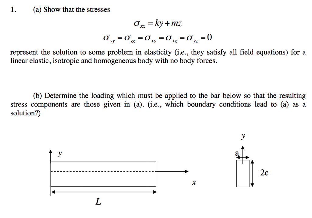 Solved 1. (a) Show that the stresses ry yz represent the | Chegg.com